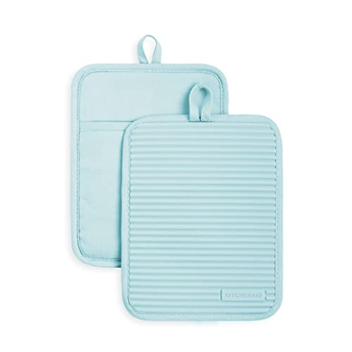KitchenAid Ribbed Soft Silicone Pot Holder 2-Pack Set, Mineral Water Aqua, 7"x9"