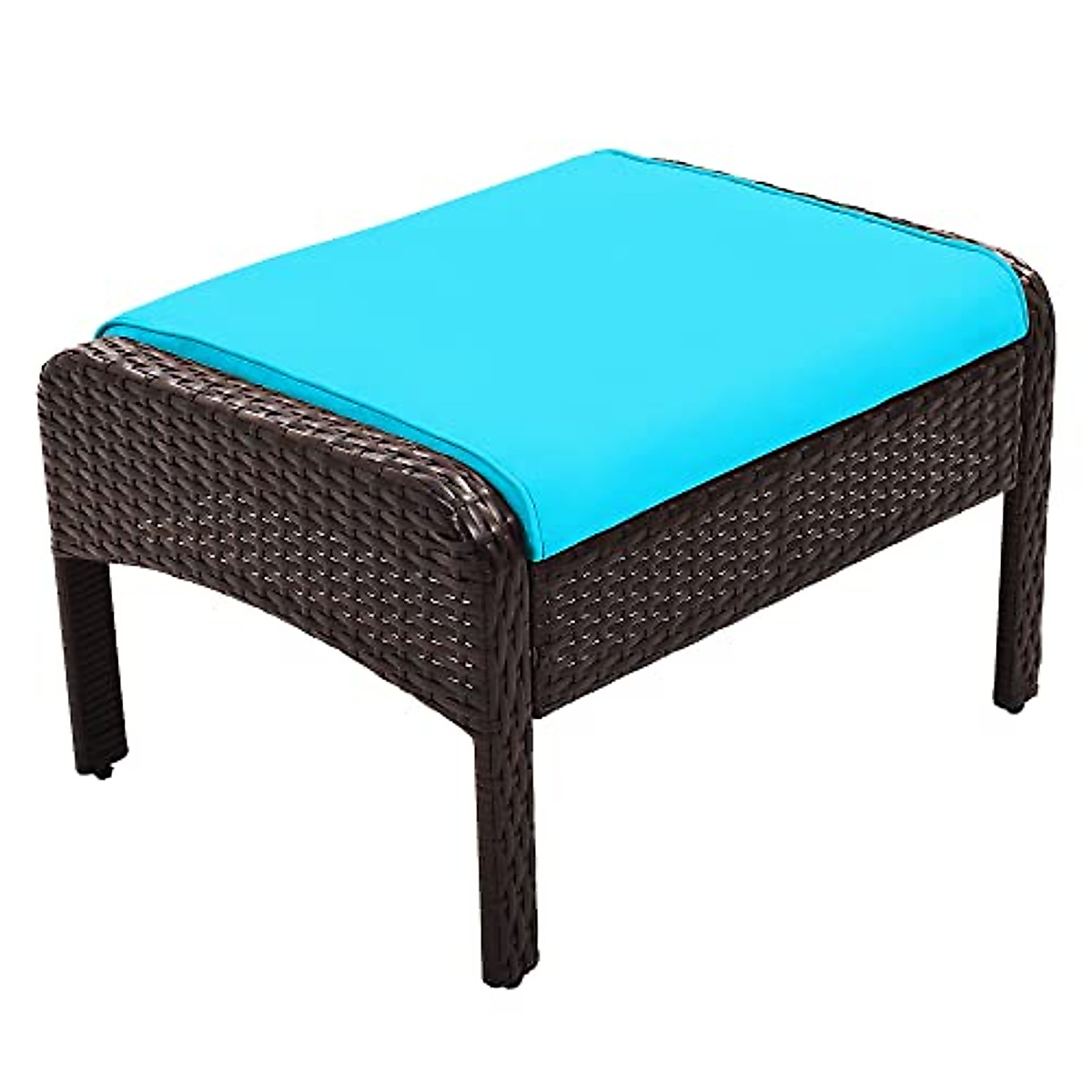 Merax Outdoor Patio PE Wicker Rattan Sofa Dining Set with Removable Cushions empered Glass Tea Table for Backyard, Poolside, Deck, Blue,6 Piece