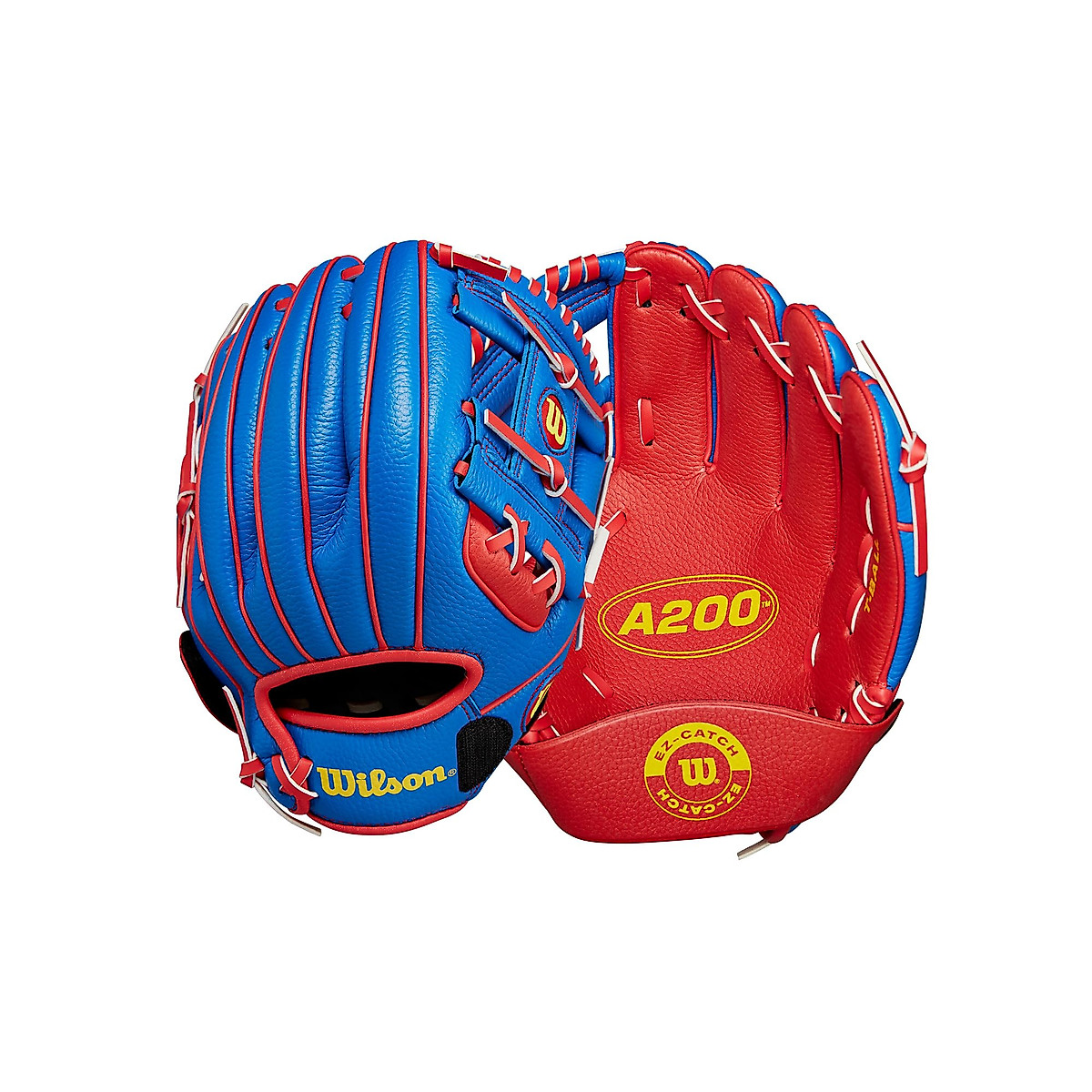 Wilson 2024 A200™ EZ Catch™ Royal 10” T-Ball Glove - Left Hand Throw, Royal/Red/Yellow