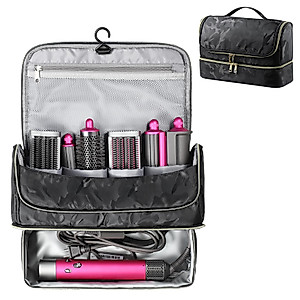 Double-Layer Travel Case for Dyson Airwrap, Shark Flexstyle Travel Carrying Case, Waterproof Portable Storage Bag for Dyson & Shark Hair Dryer/Styler/Airwrap/Attachments, Gift for Women (Camo Black)