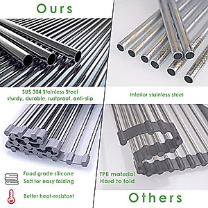 Tomorotec Roll Up Dish Drying Rack Over The Sink Grey Large Dish Drying Rack Rolling Foldable Collapsible SUS304 Stainless Steel Multipurpose Dish Drainer for Kitchen Counter (17.8”x15.7”)