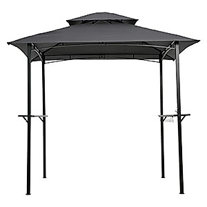 YTYZC 8x5Ft Outdoor Grill Gazebo Light Shelter Tent Double Tier Soft Top Canopy Steel Frame with Led Hook Counters