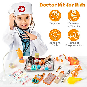 EFO SHM Doctor Kit for Kids, 34 Pcs Kids Doctor Playset kit for Toddlers 3-5 with Medical Storage Bag & Real Stethoscope, for Boys and Girls Fun Role Playing Game, Doctor Play for Kids Toddlers