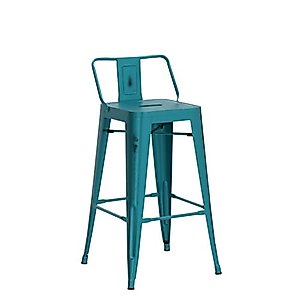 Andeworld Distressed Bar Stools Set of 4 Industrial Counter Stools Metal Barstools with Backrest (30 Inch, Distressed Design Teal)