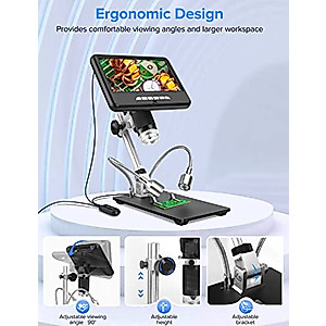 2K LCD Digital Microscope 1200X, Dcorn 7" 24MP HDMI Microscope, Soldering Coin Microscope with Lights, Extension Tube & 32GB Card Included, Coin Magnifier with Light