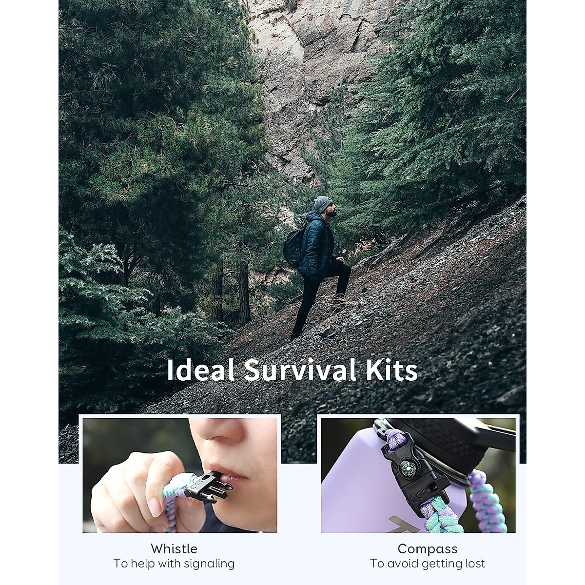 Trebo 32oz Insulated Water Bottle that Fits in Cup Holder, Stainless Steel Double Wall Tumbler Bottles with Paracord Handle, Flask with Straw Spout Lids, Keep Cold for 48 Hrs/Hot 24 Hrs,Cotton Candy