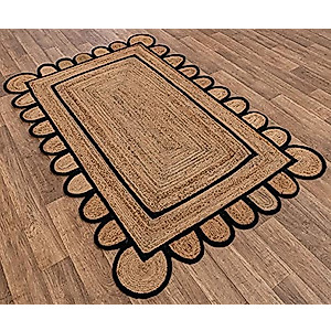 ROYAL ARTS & CRAFTS 2x3,3x5,4x6,5x7,6x9,8x10,9x12 Black Color Scalloped Design Jute Rug Kitchen Rug/Patio Rug/Hallway Rug/Entryway Rug/Outdoor Rug (4x6 Ft Area Rug)