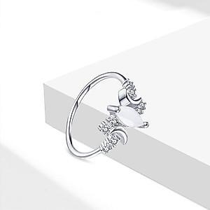 MYLYAHY White Opalite Stone Crescent Moon Ring for Women Girls,Dainty Tiny Cute Thin Minimalist Delicate S925 Sterling Silver Crystal Gemstone Ring Jewelry Gift for Her (Ring_A, 9)