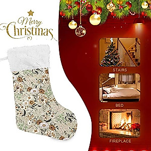 Kigai Christmas Stockings Retro Floral Pattern Large Candy Stockings Stuffers Kids Cute Xmas Sock Decorations 1PC for Home Holiday Party 12" x18"