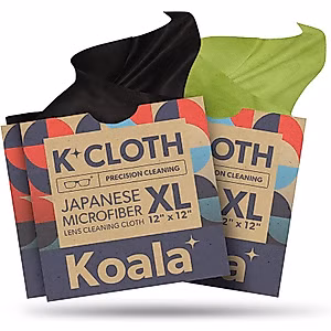 Koala Lens Cleaning Cloth | Japanese Microfiber | Glasses Cleaning Cloths | Eyeglass Lens Cleaner | Eyeglasses, Camera Lens, VR/AR Headset, and Screen Cleaning | Black & Green (Pack of 3)