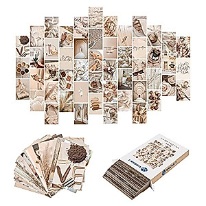 WOONKIT Beige Wall Collage Kit Aesthetic Pictures, Room Decor Aesthetic, Room Decor for Teen Girls, Photo Collage Kit for Wall Aesthetic, Room Decor for Bedroom Aesthetic, Trendy Teen, 50PCS 4X6 IN