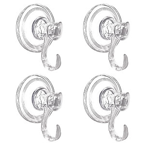 4PCS Suction Cup Hooks, Clear Heavy Duty Vacuum Suction Hooks Removable Window Glass Door Wall Suction Hangers Reusable Suction Cup Holders for Kitchen Bathroom Shower Wreath - 4 Pcs