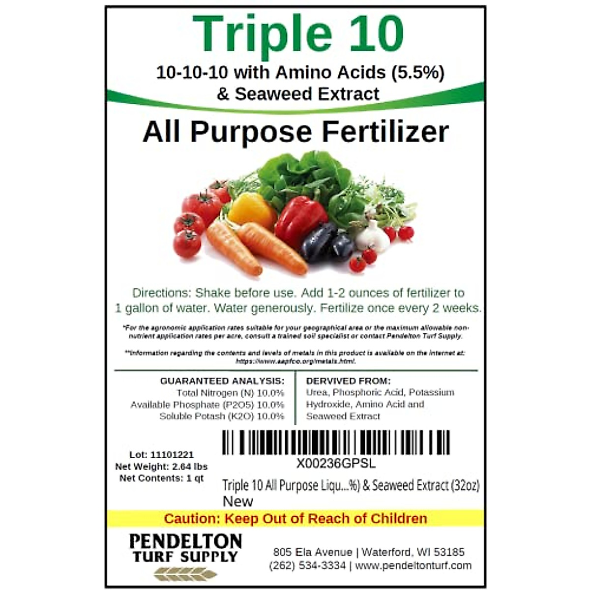 Triple 10 All Purpose Liquid Fertilizer 10-10-10 with Amino Acids (5.5%) & Seaweed Extract (32oz)