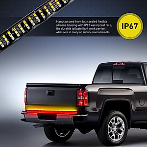 Nilight Triple Row 60 Inch 504 LEDs Truck Tailgate Light Bar Strip with Red Tail Brake Sequential Amber Turn Signal White Reverse Back Up Lighting Modes for Pick Up Truck SUV