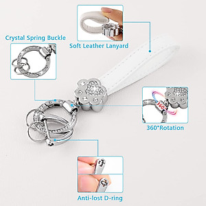 UHONSN Bling Leather Car Keychain Cute Cat Paw Keychains for Women Girl Anti-Lost Car Key Fob Key Chain Holder for Men Sparkly Rhinestones Zinc Alloy Keyrings White