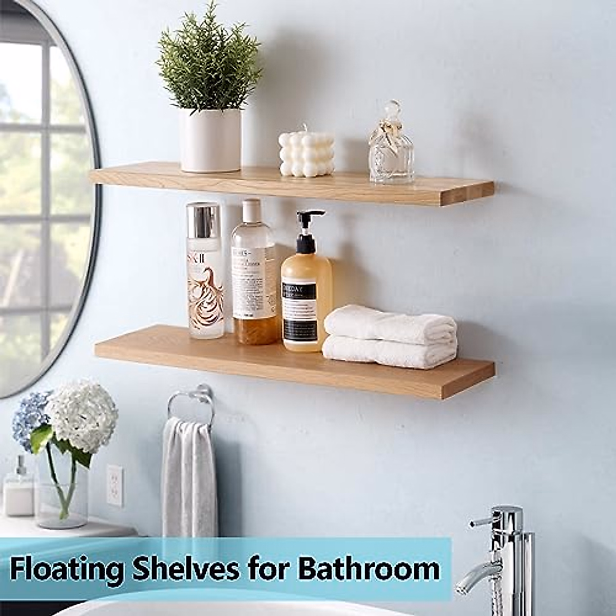 Conamily Oak Floating Shelves, 100% Solid Oak Wood 12inch Wall Mounted Natural Wood Wall Shelf Display Shelf for Home Office Living Room Bedroom Wall Storage Shelf