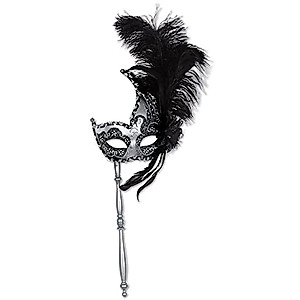 Beistle Plastic Costume Masquerade Mask on Stick With Feathers For Mardi Gras Party Supplies and Halloween Accessories