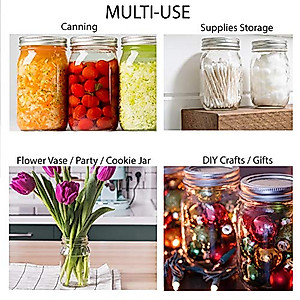 Regular Mouth Mason Jars 32 oz. (4 Pack) - Quart Size Jars with Airtight Lids and Bands for Canning, Fermenting, Pickling, or DIY Decors and Projects - Bundled with Jar Opener