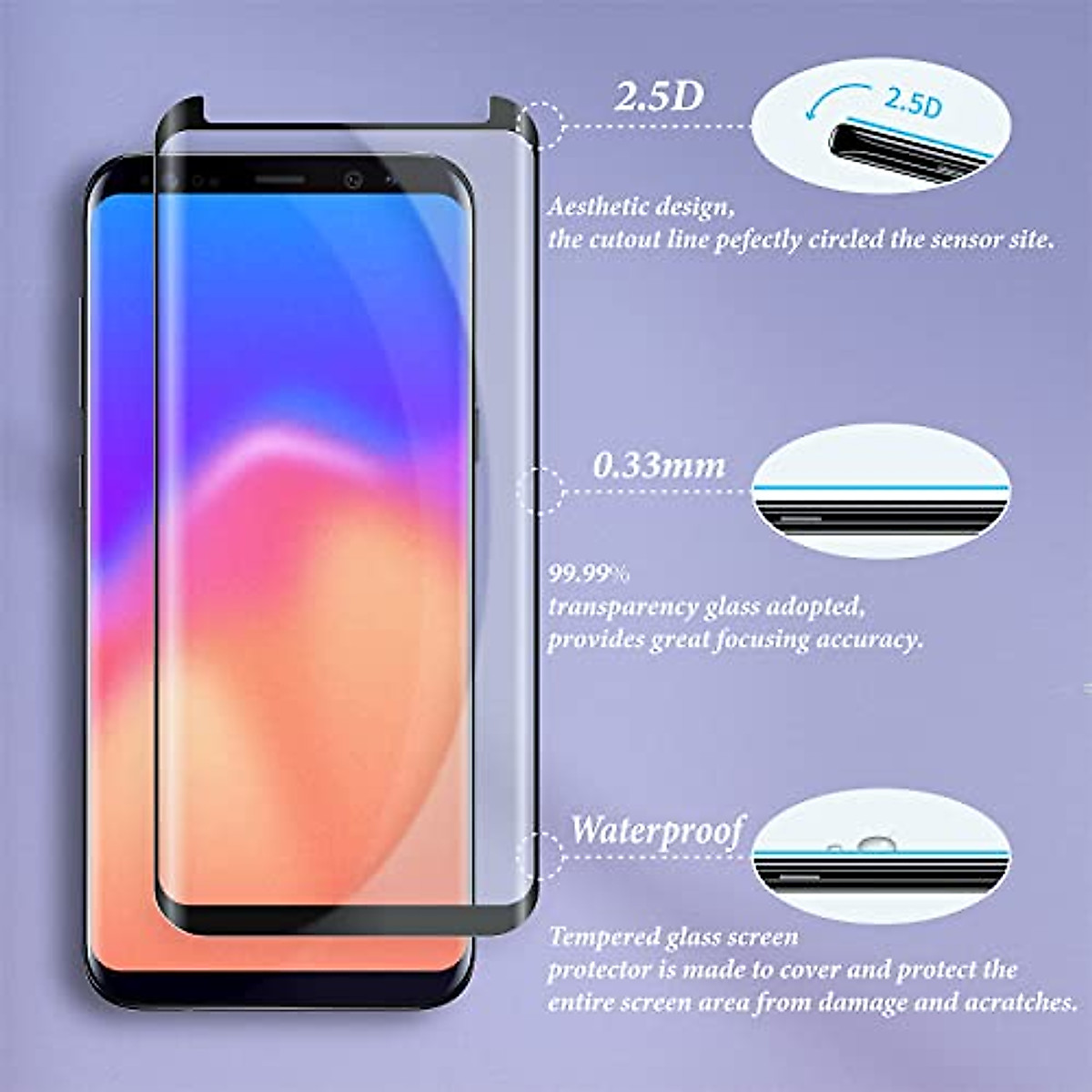 Cnarery [2 Pack[Full Coverage] Screen Protector for Samsung Galaxy S9, 3D Curved/Easy Installation/Case-Friendly/HD-Bubble Free Tempered Glass for Samsung Galaxy S9
