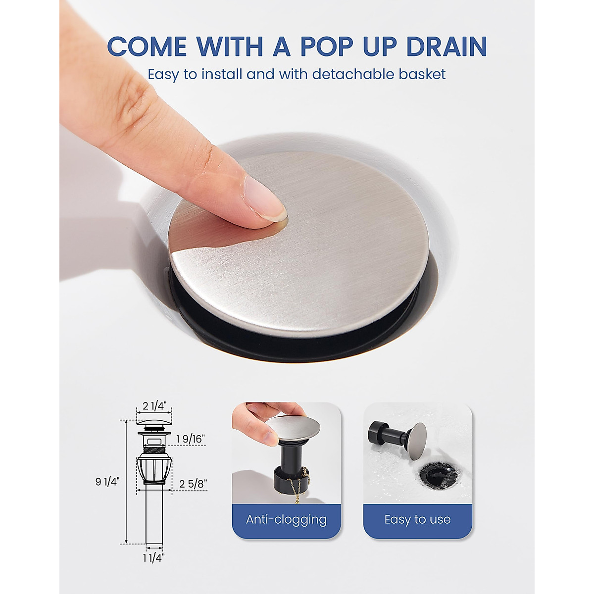 FELIXBATH Bathroom Sink Faucet with Pull Out Sprayer 2 Handles, Brushed Nickel Pull Down Bathroom Faucet 3 Holes, 4 Inch Sink Faucet Bathroom, 360 Degree Swivel Spout, Pop Up Drain Assembly Included