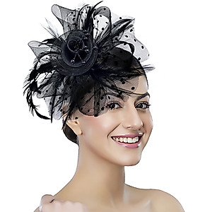 Bniksok Black Fascinator Hat for Women Tea Party Headpiece Horse Race Organza Headband Hair Clip Church Hat for Cocktail Wedding Halloween