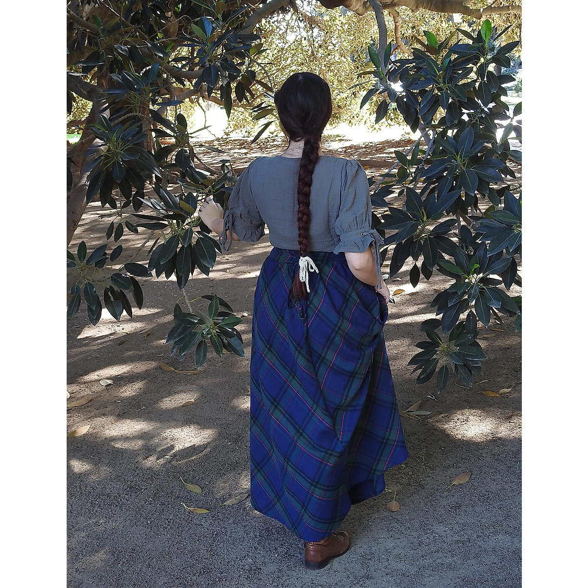 Long Plaid Skirts for Women Maxi Elastic High Waist Tartan Swing Skirt Blue S