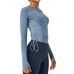 Almaree Workout Outfits Long Sleeve Shirts for Women Athletic Tops Running Sweatshirt with Thumb Holes L Blue