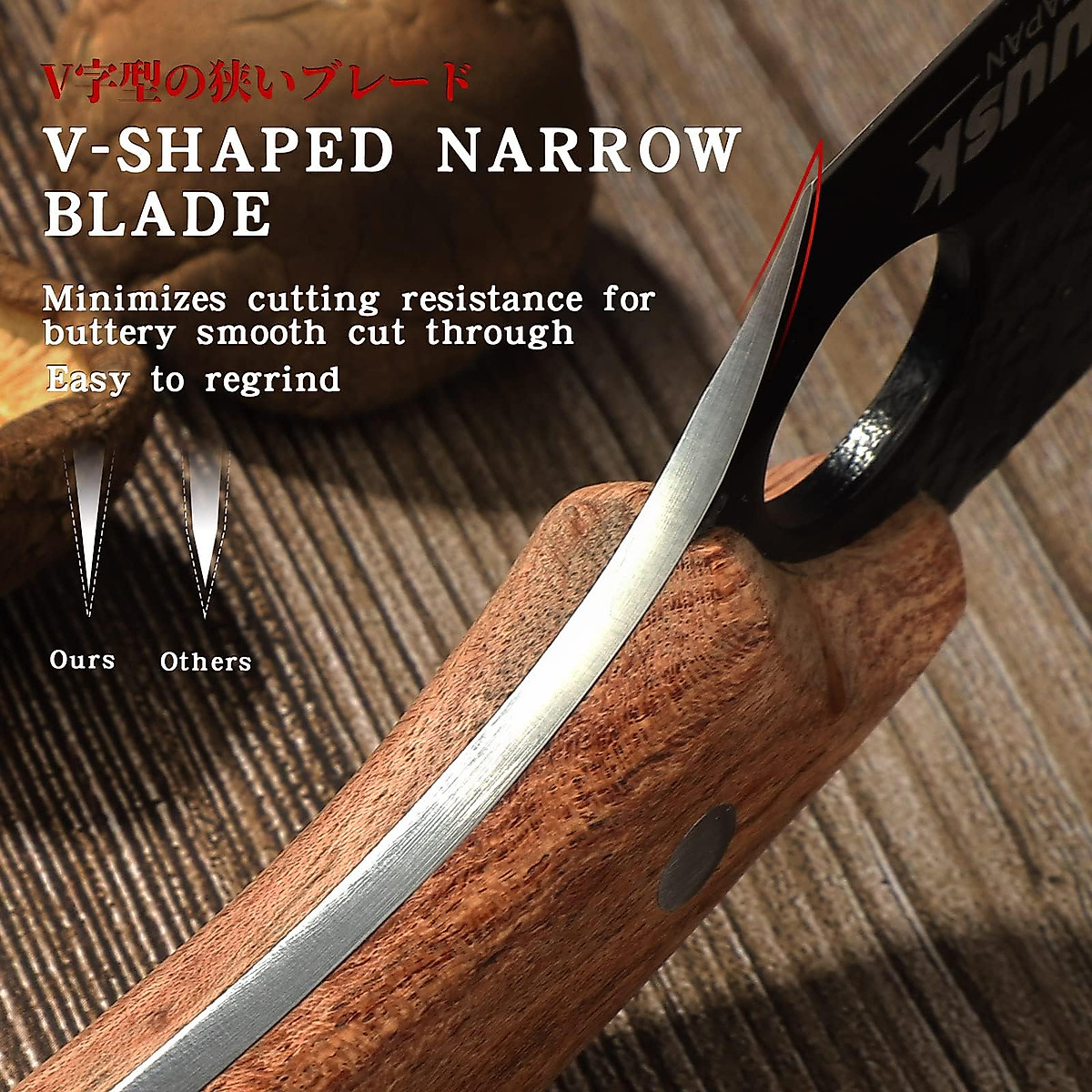 Huusk Knives, Viking Boning Knife for Meat Cutting, Small Ulu knife, Caveman Ultimo Knife Hand Forged Full Tang Knife for Kitchen or Camping Gift for Dad