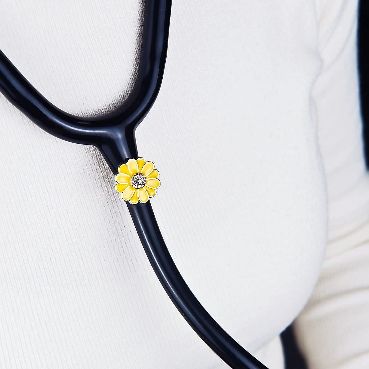 HEYGOO 2 Pack Sunflower Bling Stethoscope Charms, Unique Stethoscope Id Name Tag for Doctor Nurse Christmas Gift