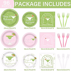 96Pcs Margarita Bachelorette Party Decorations Margs Paper Plates and Napkins Matrimony Birthday Tableware Set for Bachelorette Bridal Shower Wedding Margs Matrimony Party Supplies Decor Serve 24