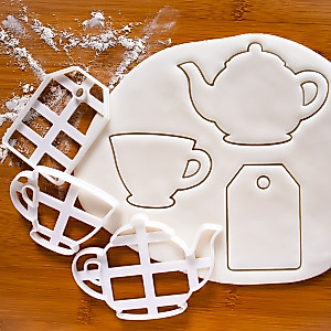 Set of 3 Tea Party cookie cutters (Designs: Teapot, Teacup and Tea Bag), 3 pieces, Ideal for DIY high tea party - Bakerlogy