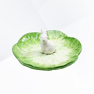 Housoutil Cabbage for Shaped Easter Porcelain Multipurpose Dessert Snack Mixing Design Snacks Tray Serving Bowl Party Display Chinese Salad Kids Green Dinner Plate Seasoning Round Fruit