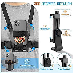 Mobile Phone Chest Strap Mount GoPro Chest Harness Holder for VLOG/POV, with iPhone 13 12 11 Pro Max Plus,Samsung,GoPro Hero 9, 8, 7, 6, 5,OSMO Action, AKASO,Action Camera and Cell Phones (4 to 7in)