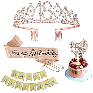 18th Birthday Decorations Girl Including18th Birthday Crown/Tiara, Sash, Cake Topper, and Candles,18th Birthday Gifts for Girls Sweet 18 Birthday Decorations