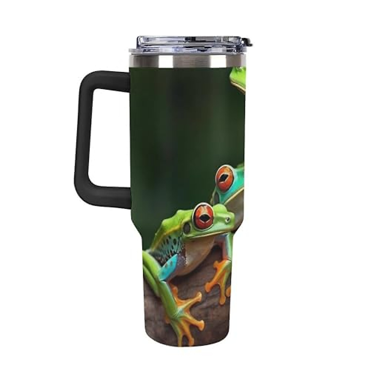 Colored Frogs And Dragonflies Insulated Stainless Steel Travel Mug, 40 Oz Tumbler with Handle And Straw Double-Wall Vacuum Coffee Cup, Leak-Proof Lid, Keeps Drinks Hot/Cold for Hours