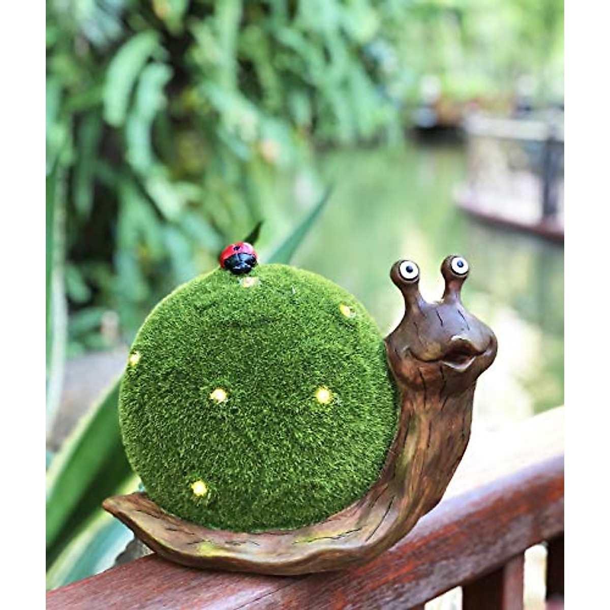 TIBLEN Solar Powered Snail with Fiber Grass and Ladybug Outdoor LED Garden Light Decor, 10.5 x 8.5 Inch