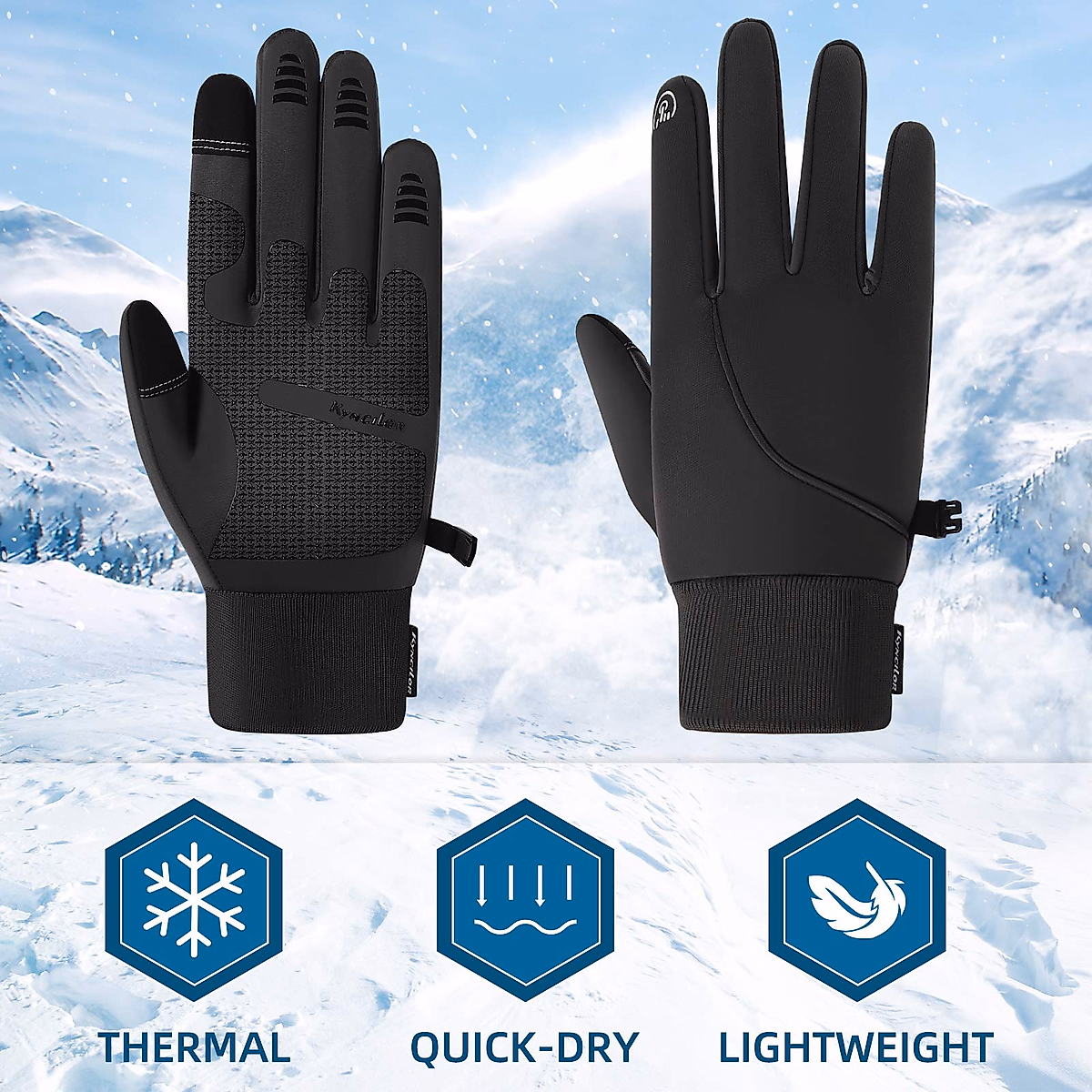 Winter Gloves for Men，Waterproof Thermal Gloves Cold Weather Running Gloves for Men Women, Touchscreen Men’s Winter Gloves for Running Cycling Hiking Driving (Black, Large)