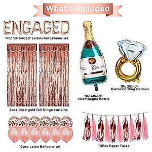 Engagement Party Decorations – Engagement Balloons – Rose Gold Engaged Balloons Letter – Diamond Engagement Ring Balloon Engagement Decorations Set – Engaged Decorations Banner for Wedding Decor