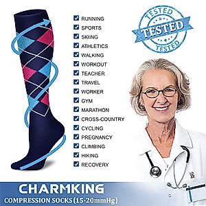 CHARMKING 6 Pairs-Compression Socks for Women & Men Circulation Best Support for Nurses, Running, Athletic,Flight Travel (Multi 08,L/XL)