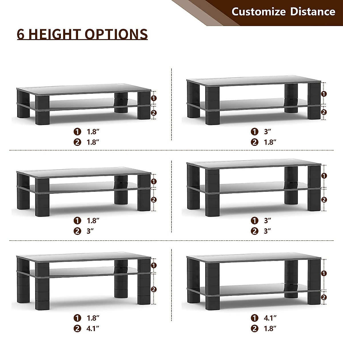 TAVR Monitor Stand Riser, 2 Tier Monitor Stand with Storage Organizer and Adjustable Height for Computer Laptop PC Printer Screen, Black