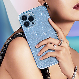 MILPROX Compatible with iPhone 13 Pro Max Case (2021), Glitter Sparkly Shiny Bling Rubber Gel Shell Cases 3 Layers Shockproof Protective Bumper Cover for iPhone 13 Pro Max 6.7" 2021-Blue