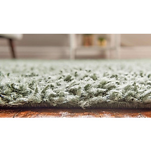 Unique Loom Davos Shag Collection Area Rug - Solid (6' 7" Round, Sage)