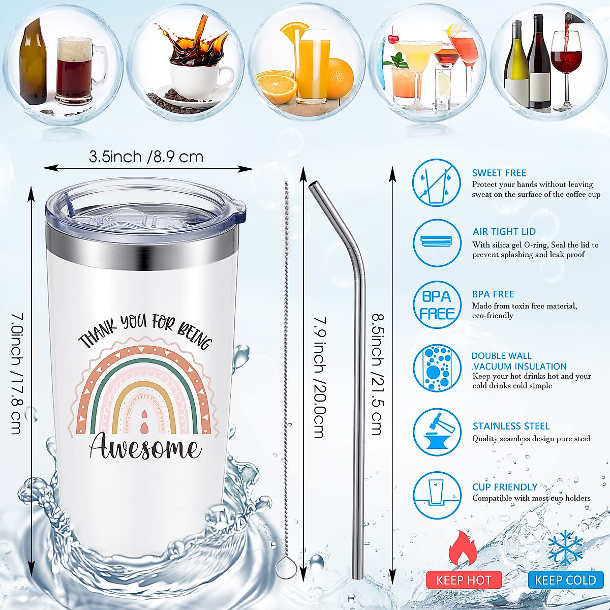 Yaomiao 6 Pcs Thank You Gift for Women, Thank You for Being Awesome 20 oz Mug Tumbler, Inspirational Appreciation Gifts for Her, Mom, Friend, Coworker, Motivational Travel Mug for Birthday Christmas