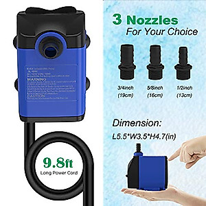 Knifel Submersible Pump 1056GPH Ultra Quiet with Dry Burning Protection 9.8ft Power Cord for Fountains, Hydroponics, Ponds, Aquariums & More………………
