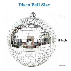 Mirror Disco Ball 8 Inch Hanging Disco Ball for Party Wedding Holiday Home Decoration, Silver