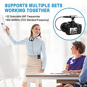 HOTEC UHF Wireless Headset Microphone/Lavalier Lapel Mic with Bodypack Transmitter and Mini Rechargeable Receiver 1/4" Output for Vlogging or Speech