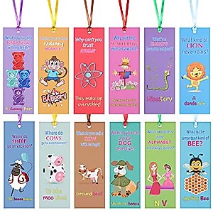 Kids Bookmark Silly Jokes Bookmarks Funny Animals Bookmarks Cartoon Hilarious Learning Bookmarks with Hanging Ropes for Teachers Students Classroom Rewards Supplies