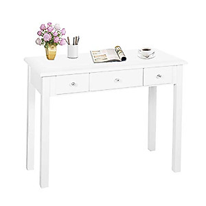 STHOUYN Home Office Small Writing Desk with Drawers Bedroom, Study Table for Adults/Student, Vanity Makeup Dressing Table Save Space Gifts White (White)