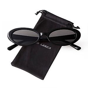 VIA LEECA Trendy Retro Oval Sunglasses Women 90s Small Y2K Fashion Vintage Narrow Sun Glasses Tinted Black UV400 Protection Party Aesthetic Accessories Gift