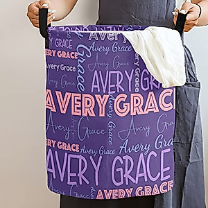 Personalized Laundry Basket Custom Word Art Names Laundry Hamper Collapsible Durable Toys Organizer Storage Bedroom Decor for Boys Girls Adults (Word art)